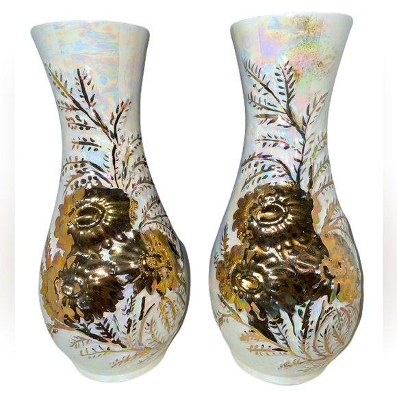 Lusterware | Accents | Vintage Lusterware Gold Flowers Pair Of Vase 966 ...